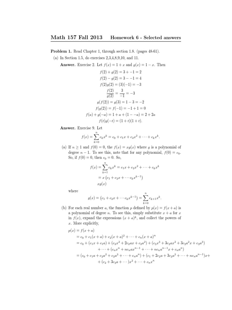 Math 157 Fall 2013: Homework 6 - Selected Answers | PDF | Function ...
