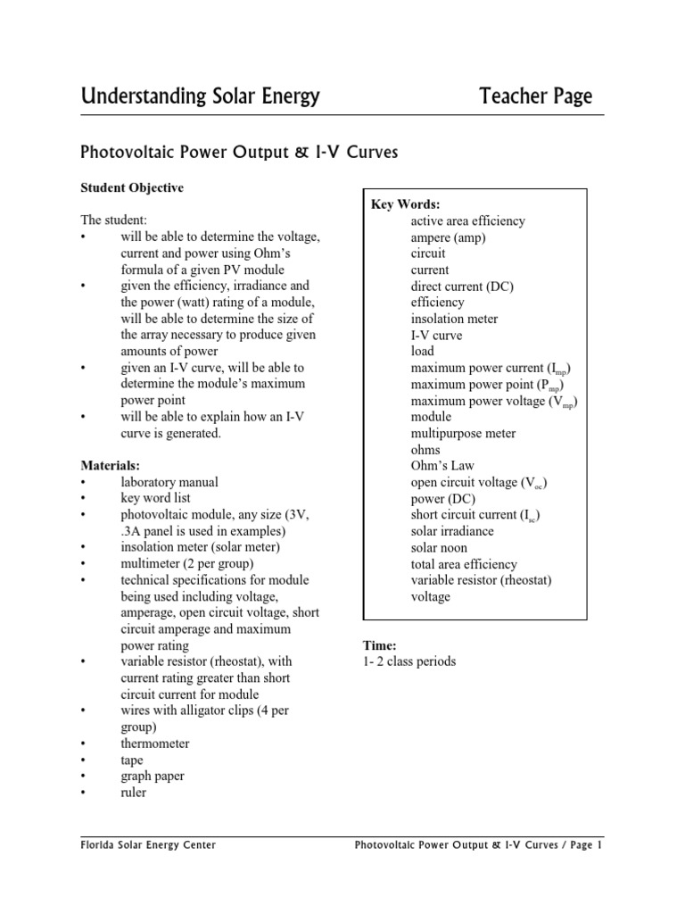 PV Lab Manual | Download Free PDF | Photovoltaic System | Photovoltaics