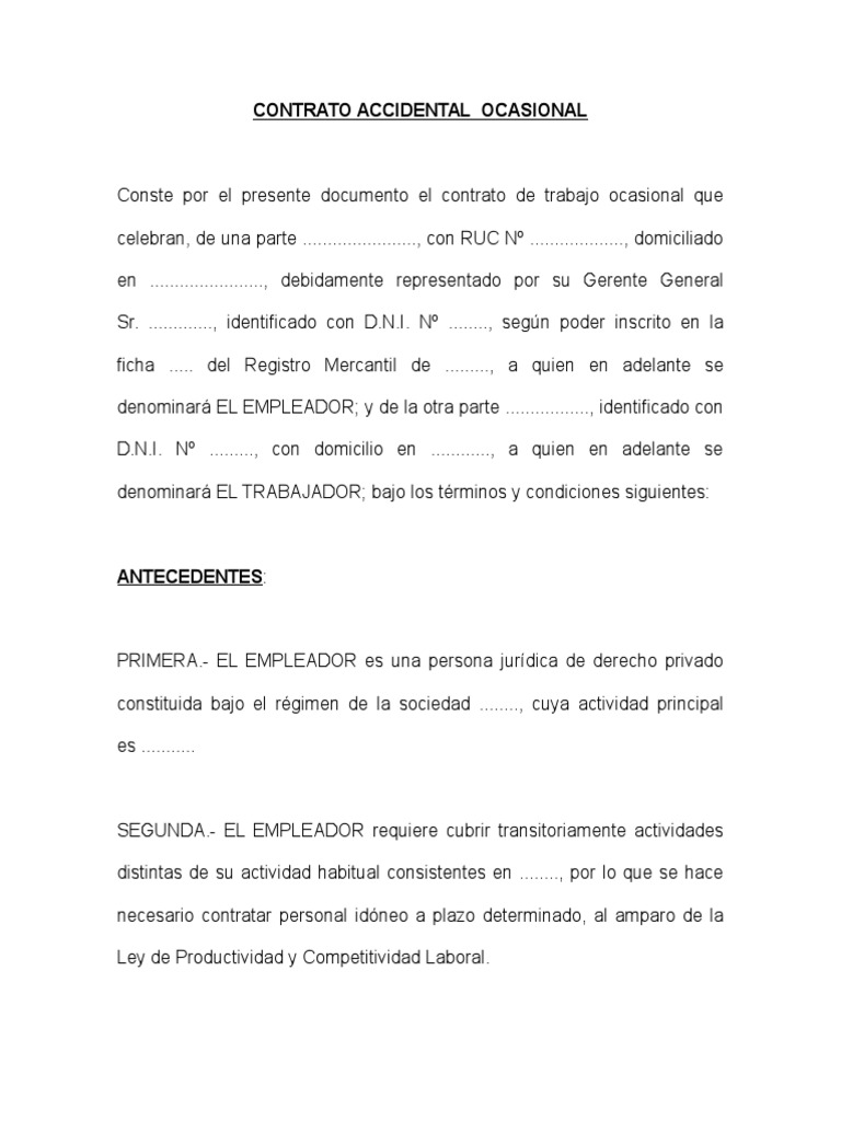 Contrato Accidental Ocasional | Descargar gratis PDF | Derecho laboral | Salario