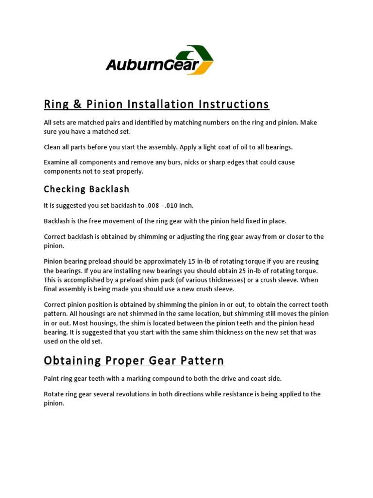 Ring and Pinion Installation Guide | PDF | Gear | Vehicles