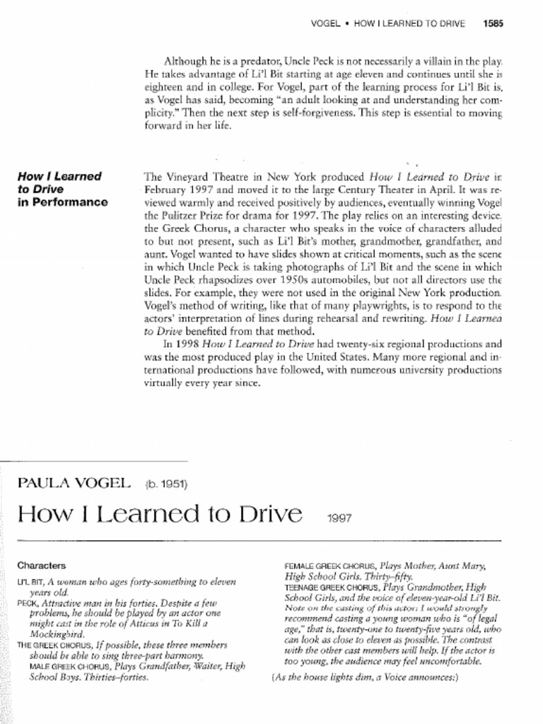 How I Learned To Drive | PDF