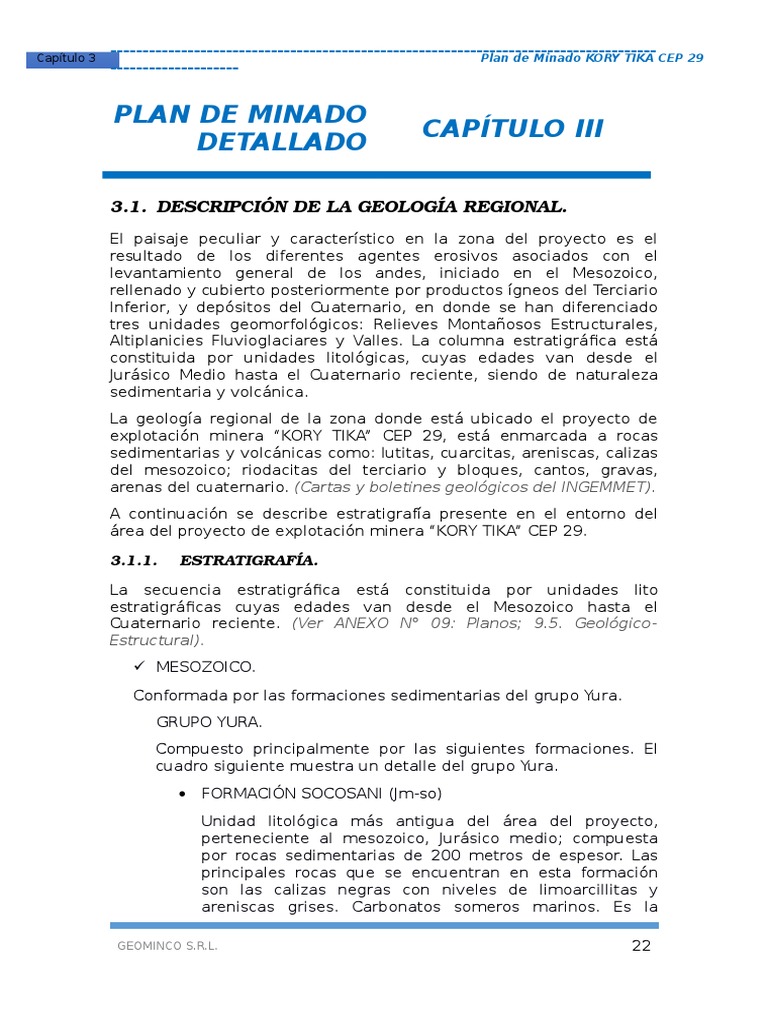3.plan de Minado Detallado | PDF | Roca clástica | Minerales