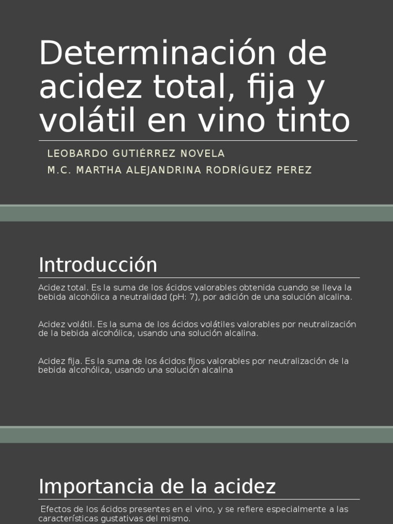 Determinación de Acidez Total, Fija y Volátil | PDF | Compuestos ...