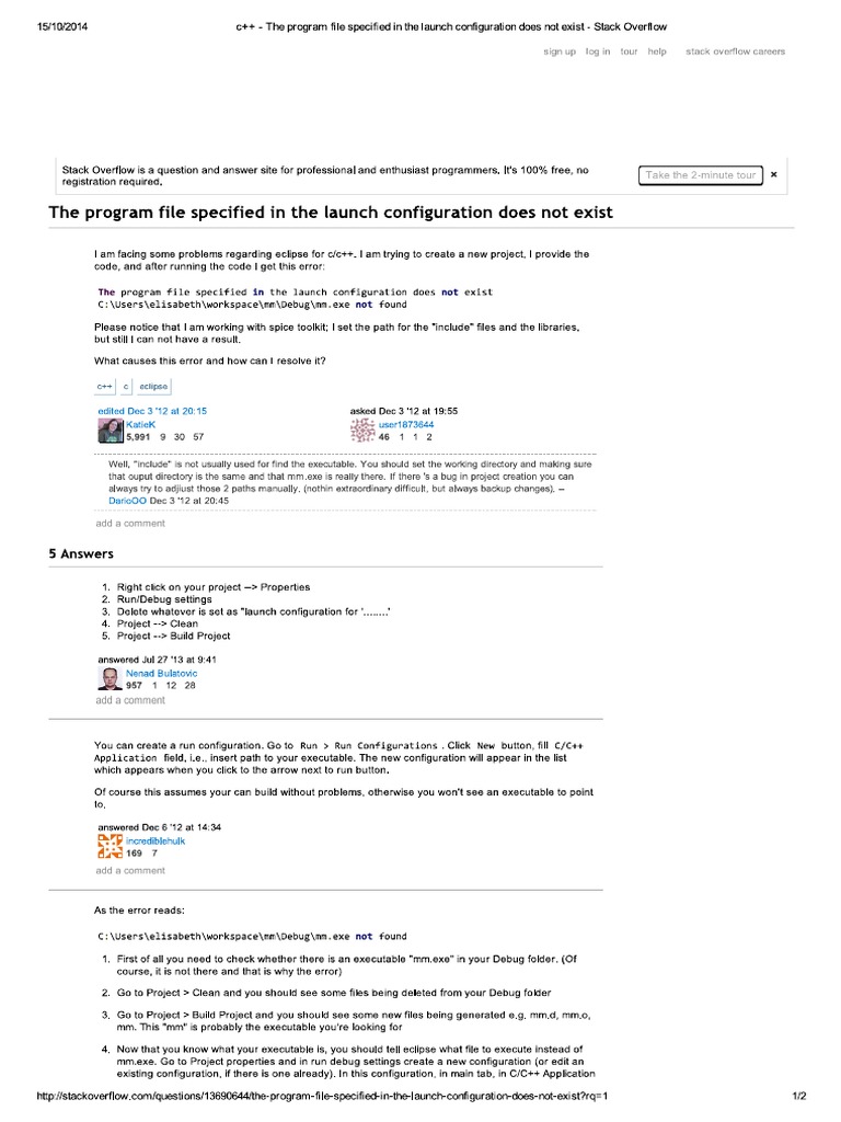 Eclipse The Program File Specified In The Launch Configuration Does Not Exist Pdf