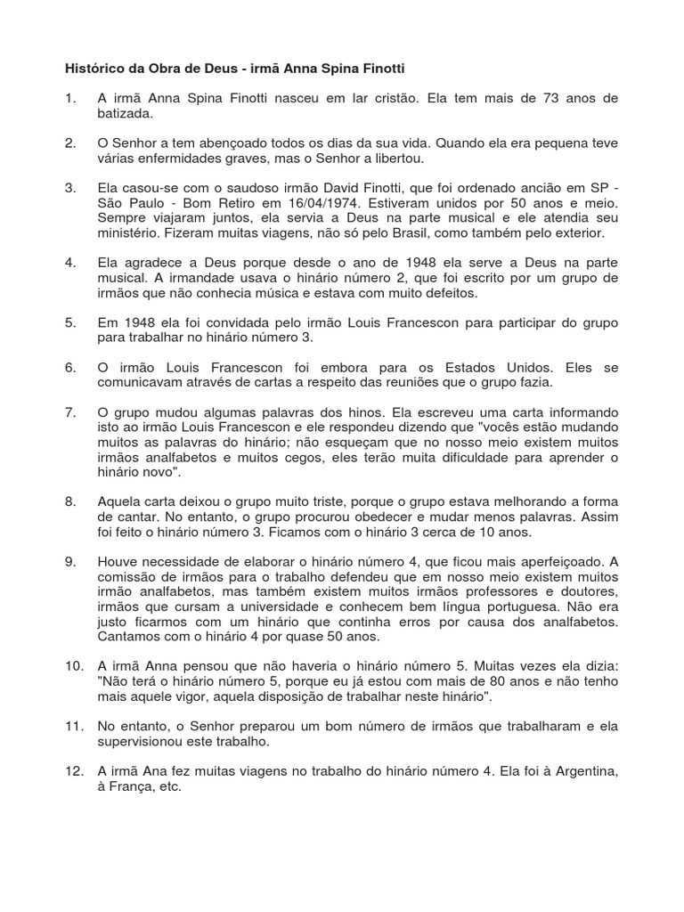 Histórico CCB Anna Spina Finotti | PDF | Argentina | França