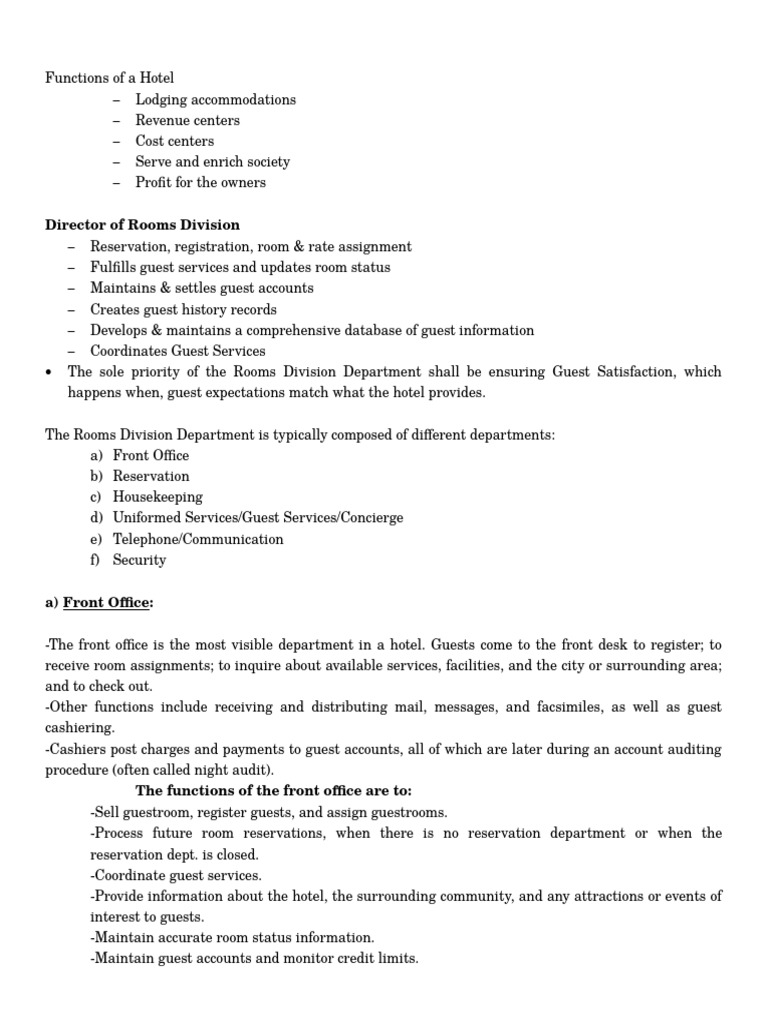 Front Office Department | PDF | Business | Business (General)