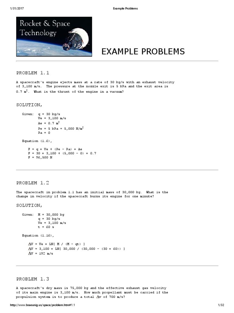 Example Problems Basics of Space Flight Rocket Propulsion | Download ...