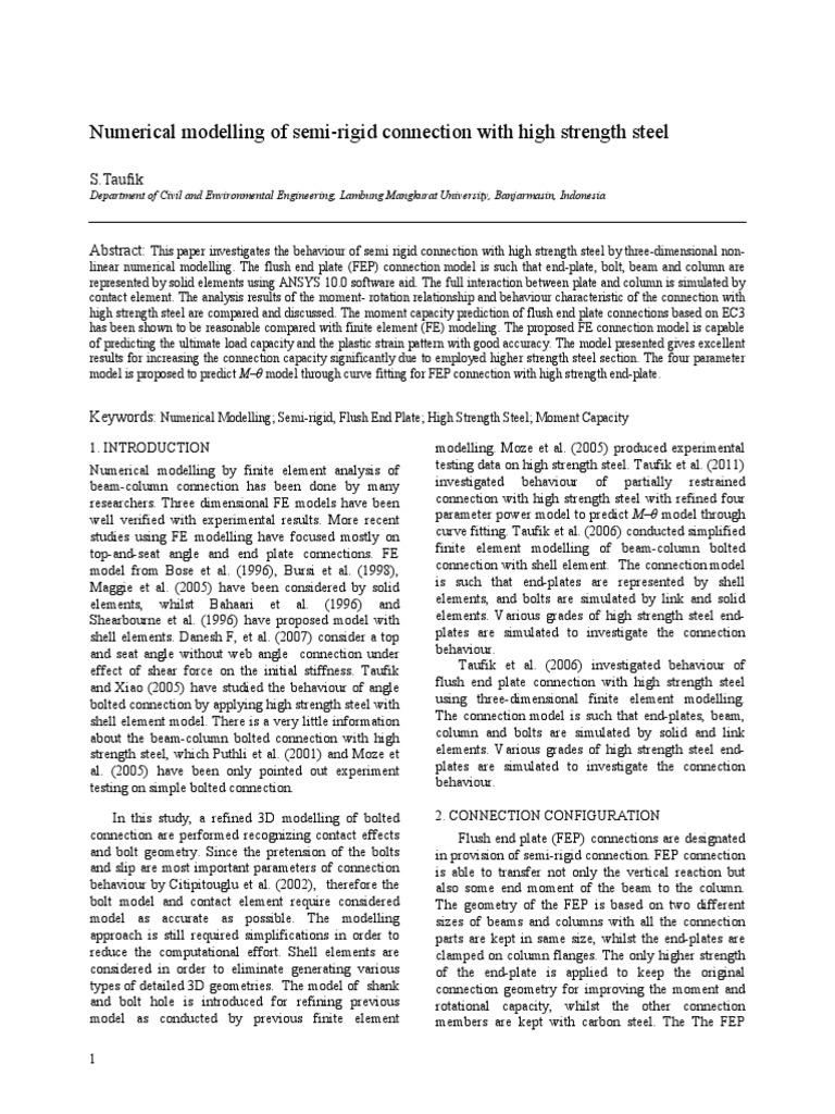 Numerical Modelling of Semi Rigid Connection With High Strength Steel ...
