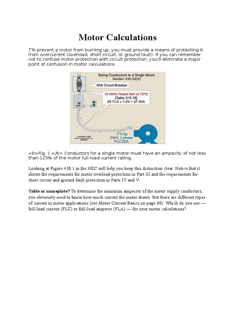 Motor Calculations | PDF | Electrical Conductor | Electric Current