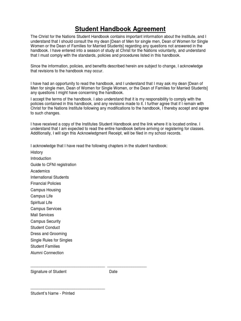 Student Handbook Agreement Form | PDF