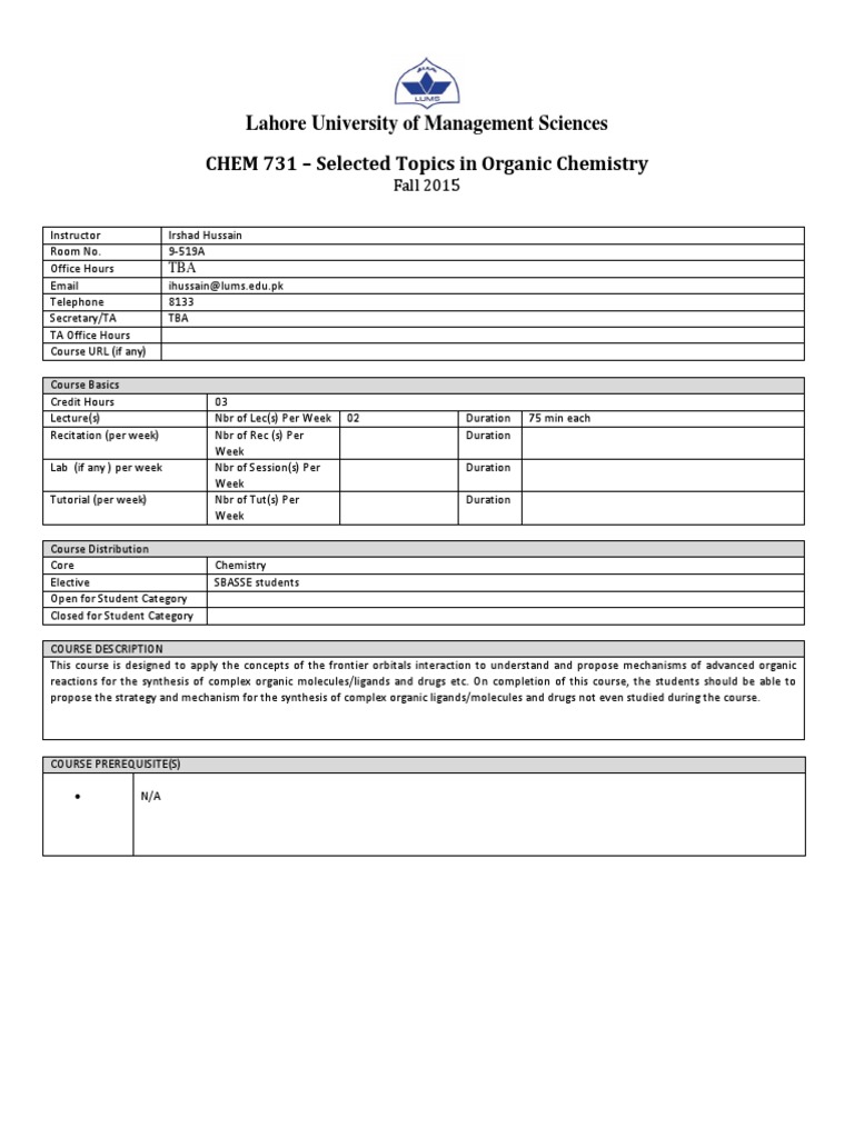 Lahore University of Management Sciences CHEM 731 - Selected Topics in ...