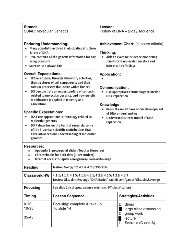 Sbi4u Molecgenetics lp1 | PDF | Genetics | Dna