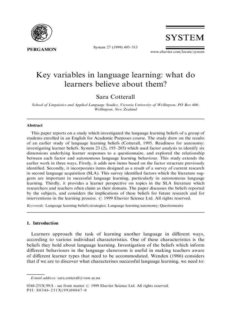 Key Variables in Language Learning-What Do Learners Believe About Them ...