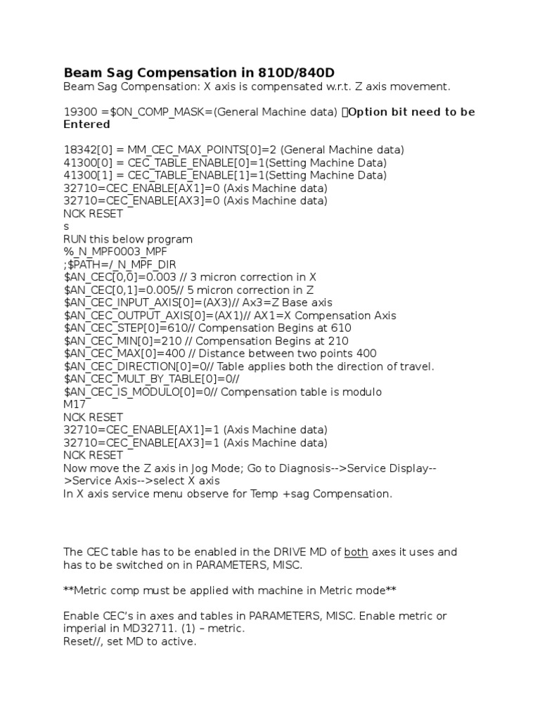 Beam Sag Compensation for 810D/840D | PDF | Technology & Engineering