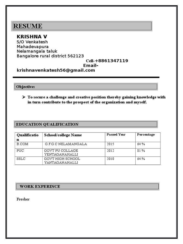 Resume of Krishna V - B.Com Graduate | PDF