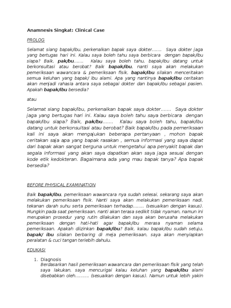 Lagu Anamnesis - Clinical Case | PDF | Gaya Hidup
