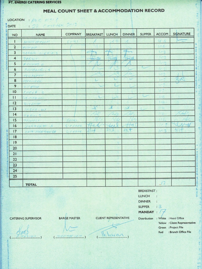 Contoh Meal Sheet | PDF