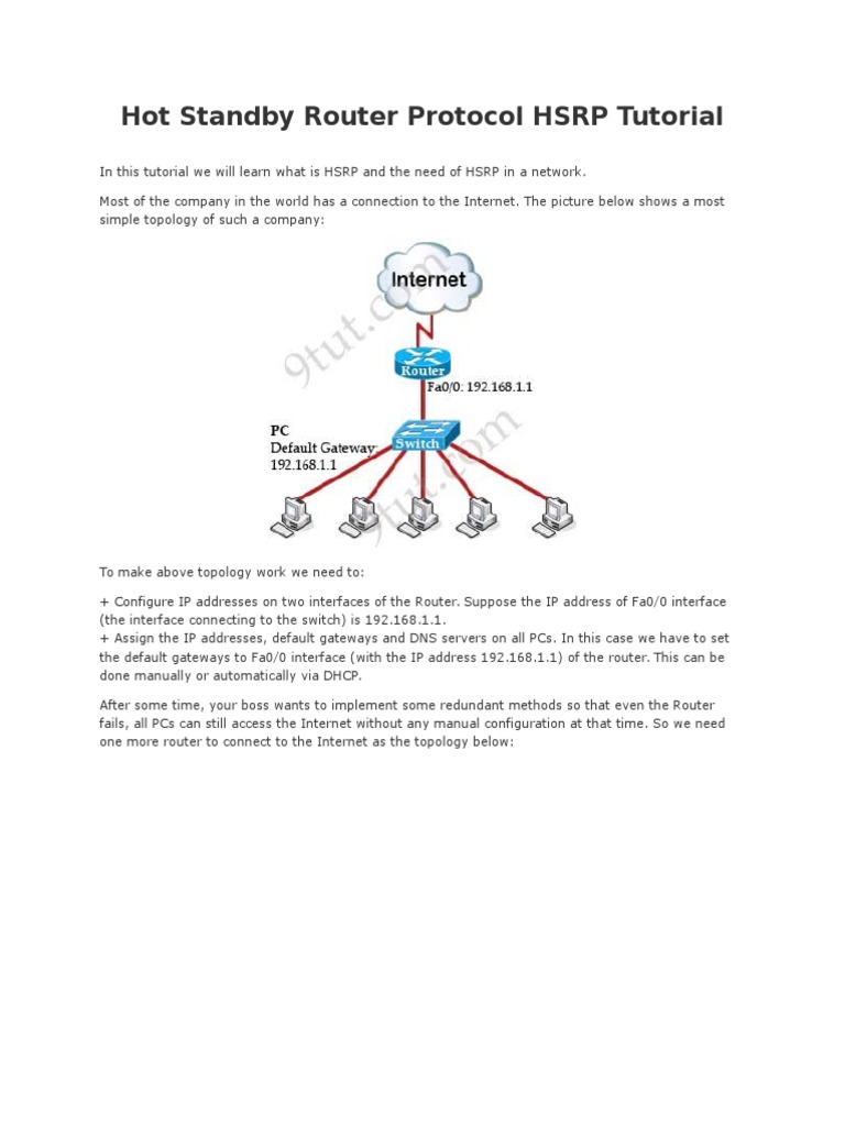 1.Hot Standby Router Protocol HSRP Tutorial.docx | Router (Computing) | Gateway (Telecommunications)