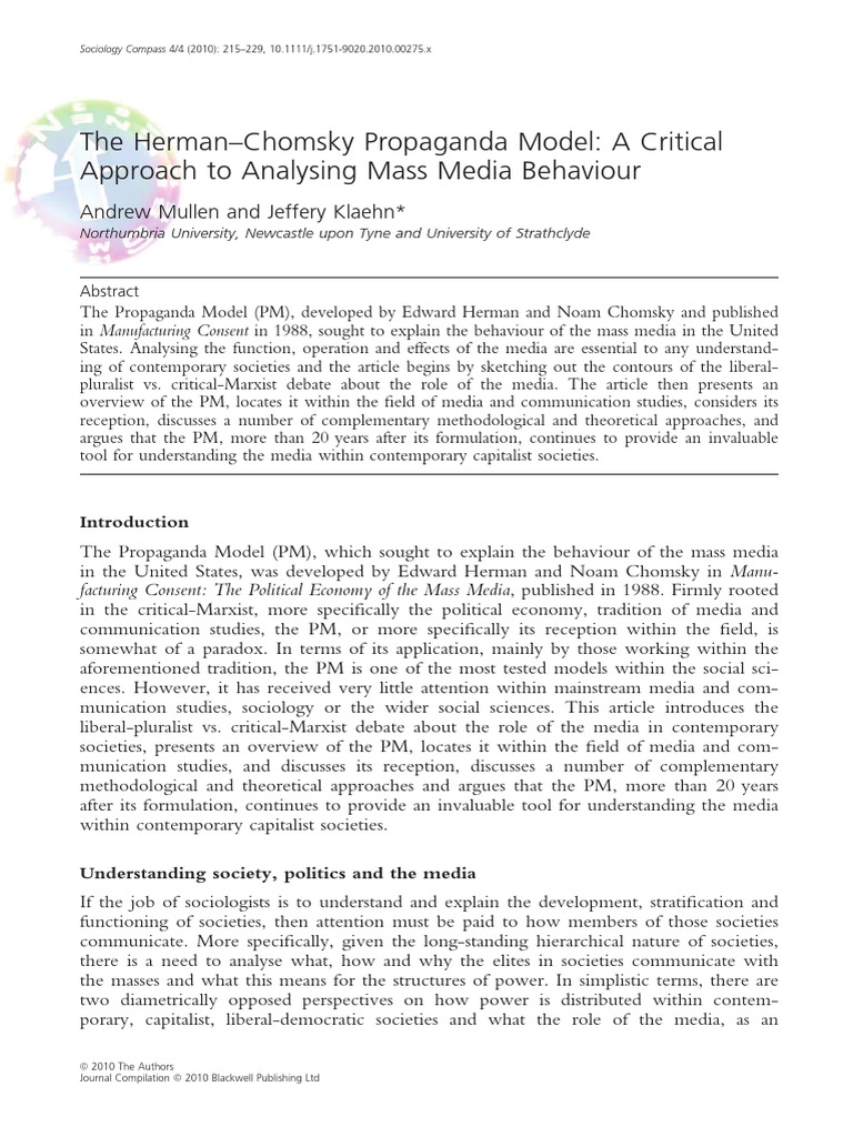Propaganda Model A Critical Approach To Analysing Mass Media Behaviour ...
