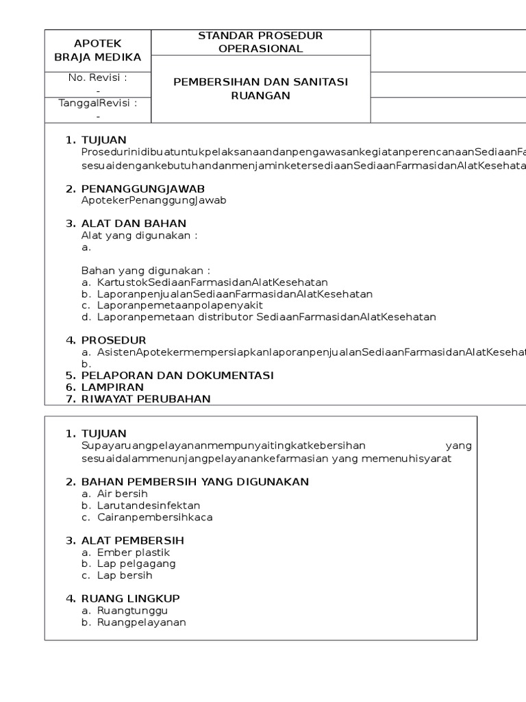 III-001 SOP Pembersihan Dan Sanitasi Ruangan | PDF