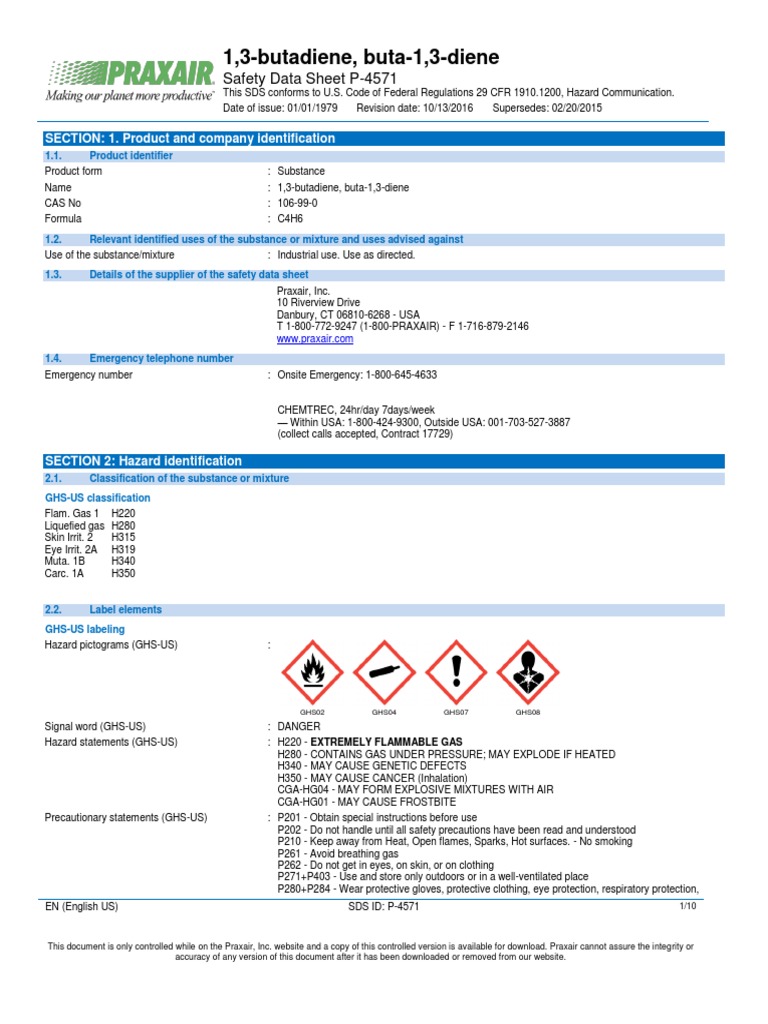 Safety Data Sheet For Butadiene | PDF | Firefighting | Fires