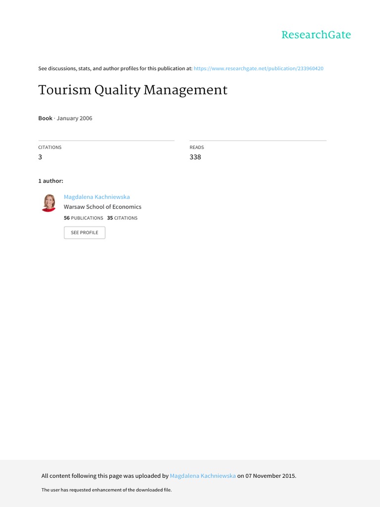 Tourism Quality Management | PDF | Tourism | Economic Growth