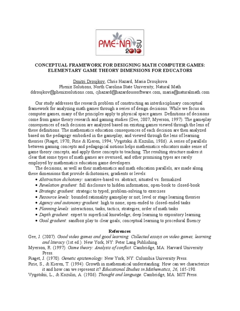 Conceptual Framework For Designing Math Computer Games | PDF | Teaching ...