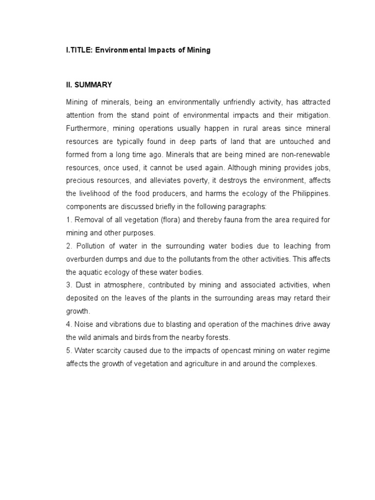 Environmental Impacts of Mining | PDF | Mining | Water