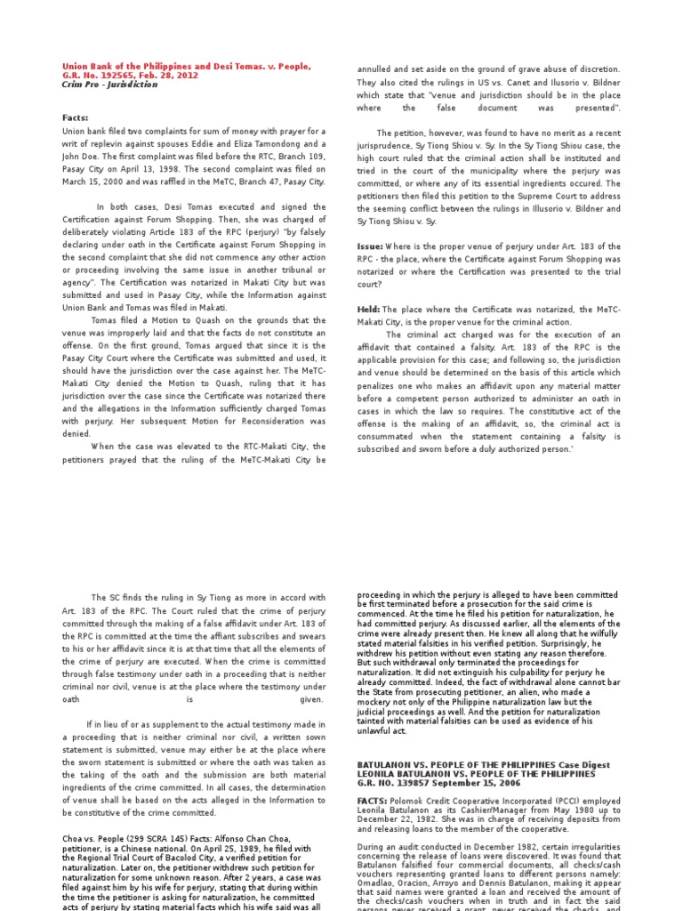 Legal Venue for Perjury Cases | PDF | Law