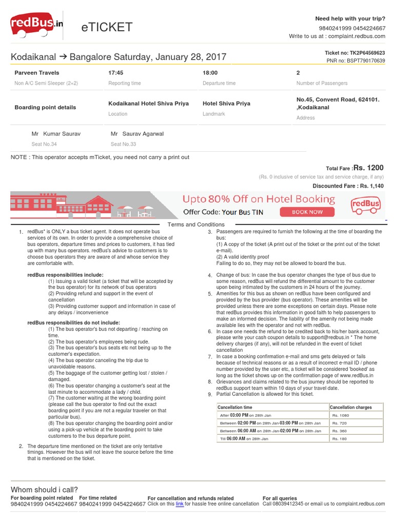 RedBus Ticket TK2P64569623 | PDF