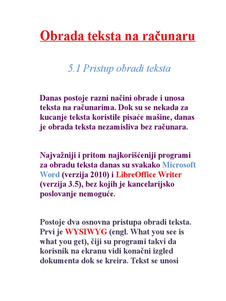Obrada Teksta Na Racunaru 1 | PDF