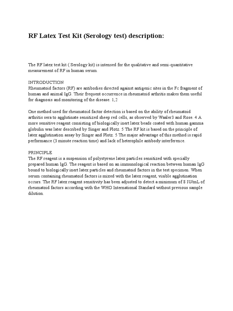RF Latex Test Kit Overview | PDF