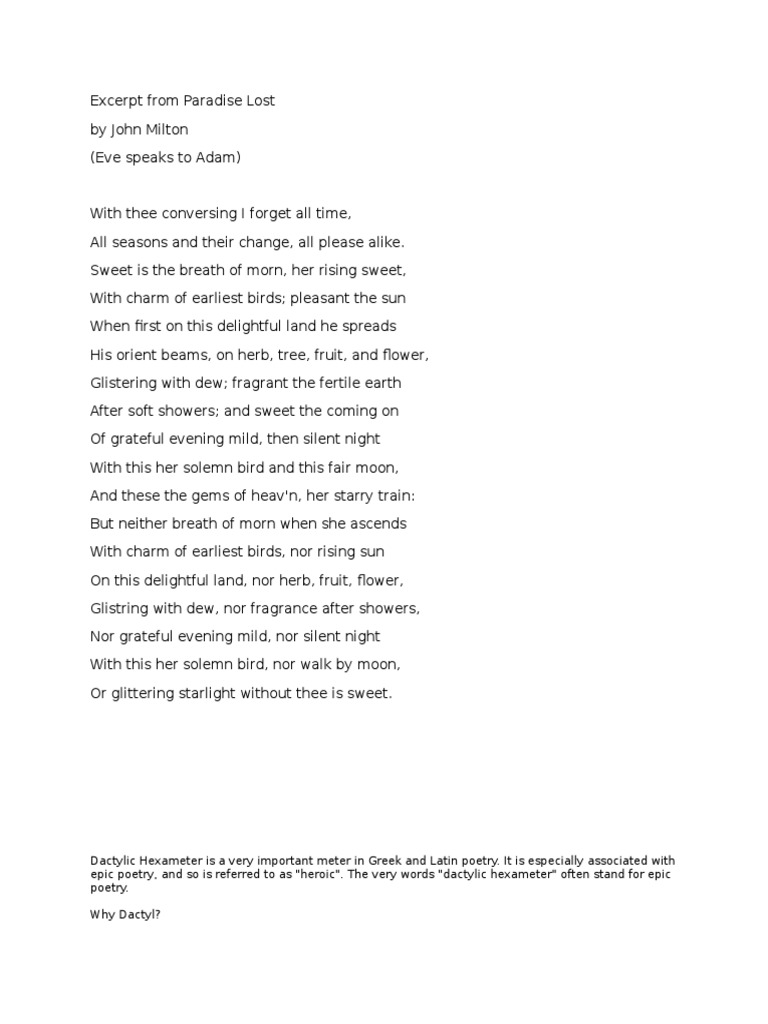 Excerpt From Paradise Lost | PDF | Metre (Poetry) | Literary Theory