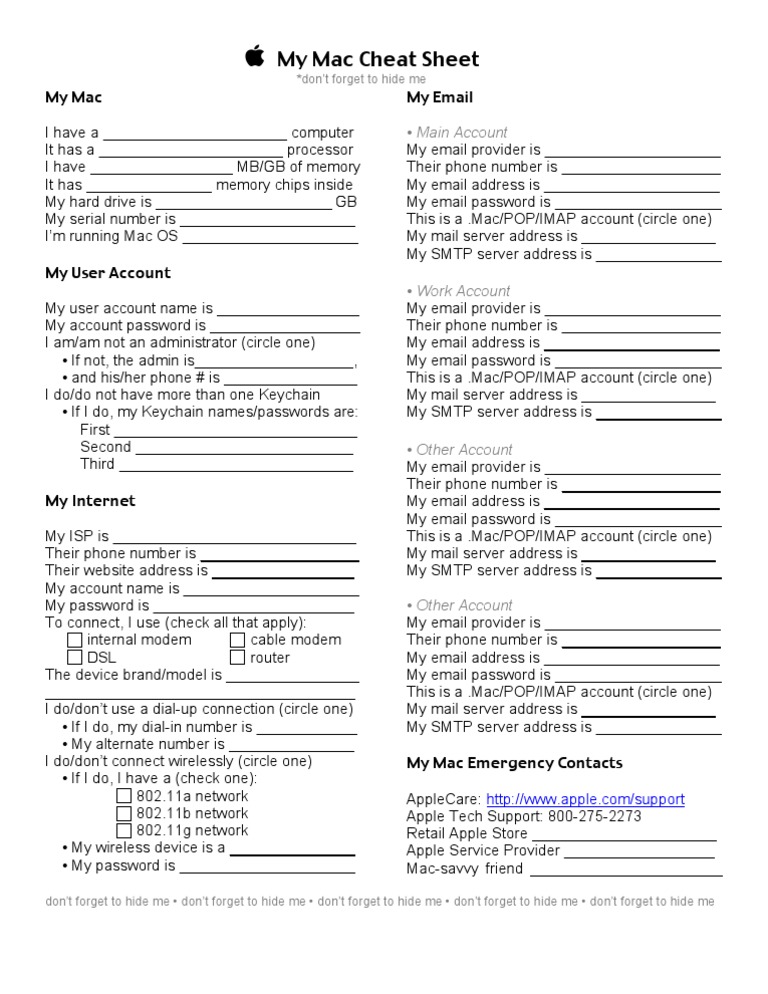 My Mac Cheat Sheet: - Main Account | PDF | Email Address | Computer Network