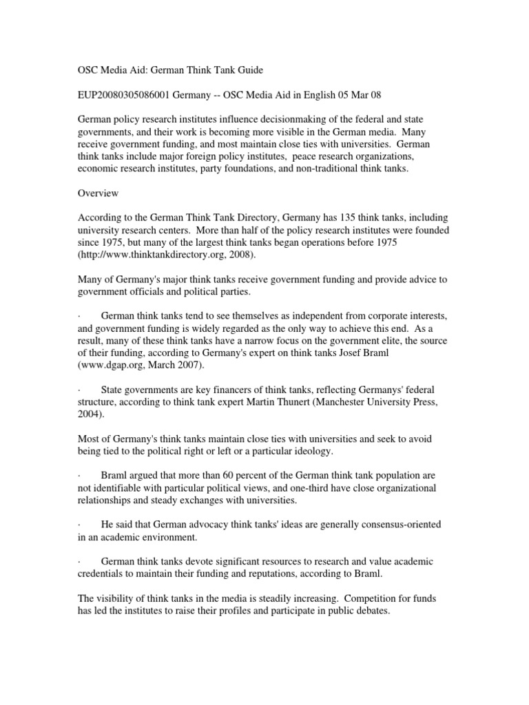 German Think PDF | PDF | Think Tank | Nuclear Proliferation