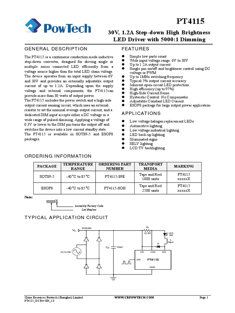 PT4115 LED Step-Down | PDF | Inductor | Capacitor