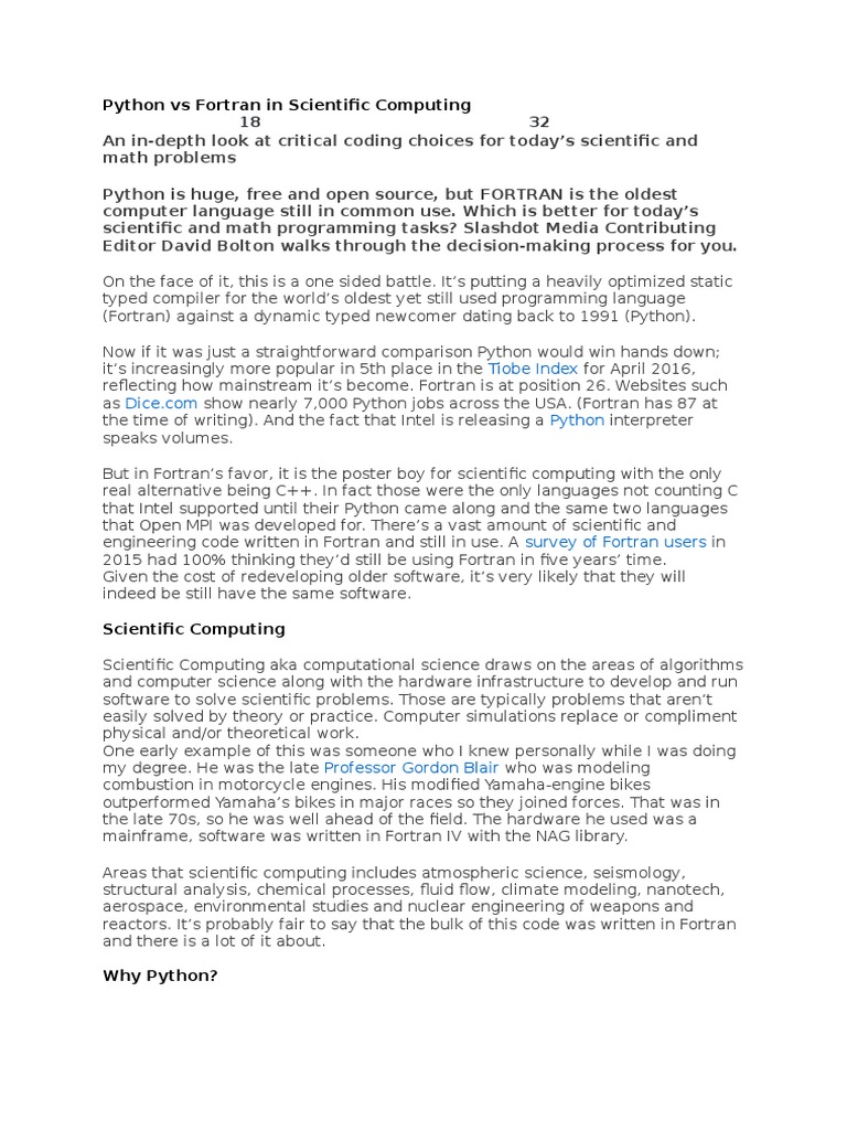 Python Vs Fortran In Scientific Computing Pdf Python Programming