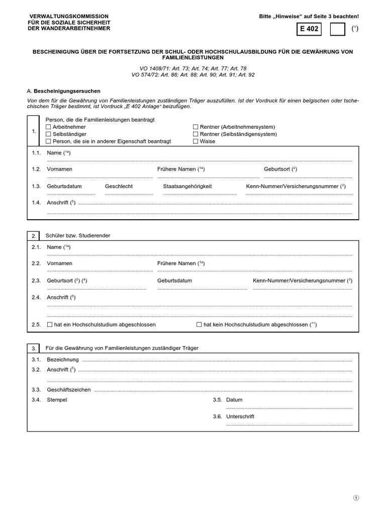 Formular E 402 | PDF