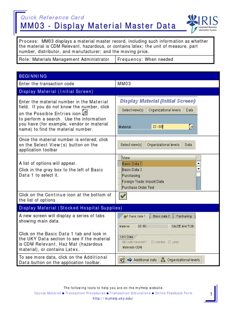 SAP MM03 Material Master Display PDF | PDF | Data | Business