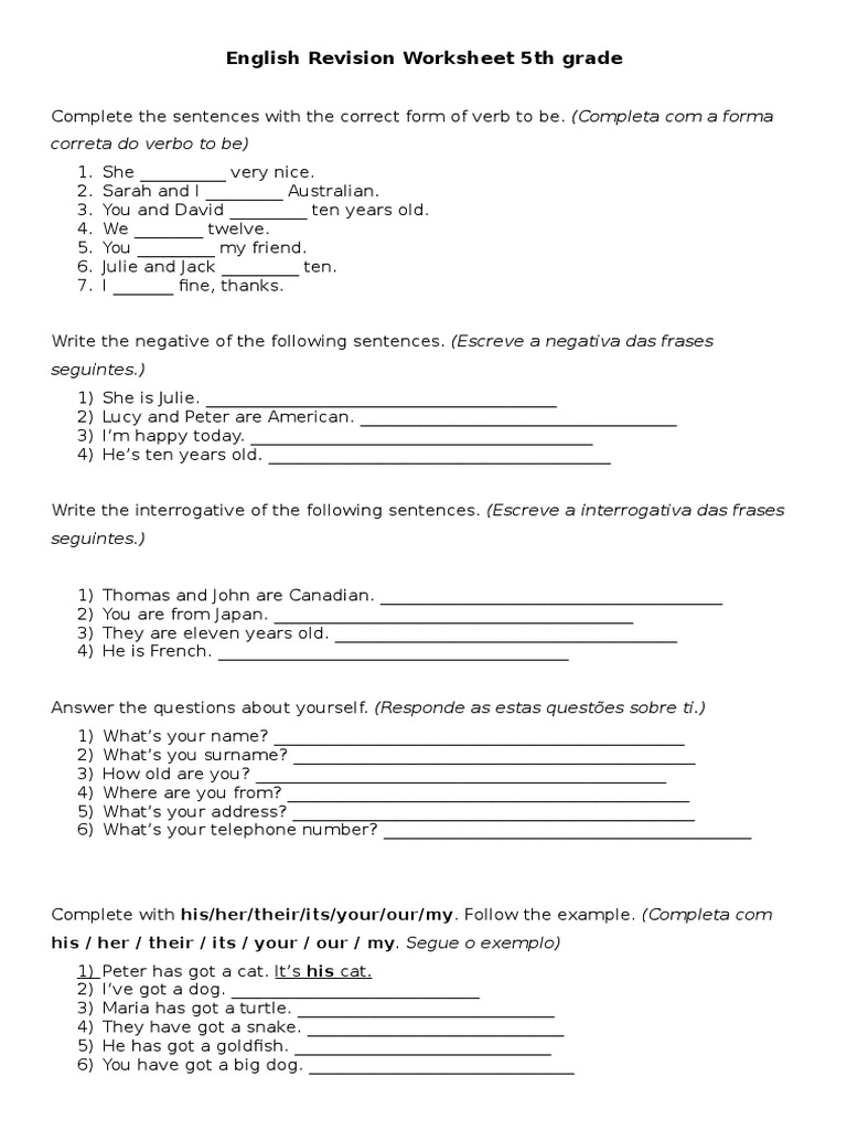 English Revision Worksheet 5th Grade - Inês 5º | PDF | Style (Fiction ...