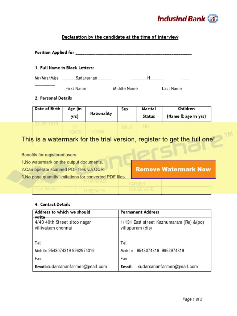 Interview Declaration Form | PDF | Labour | Employment