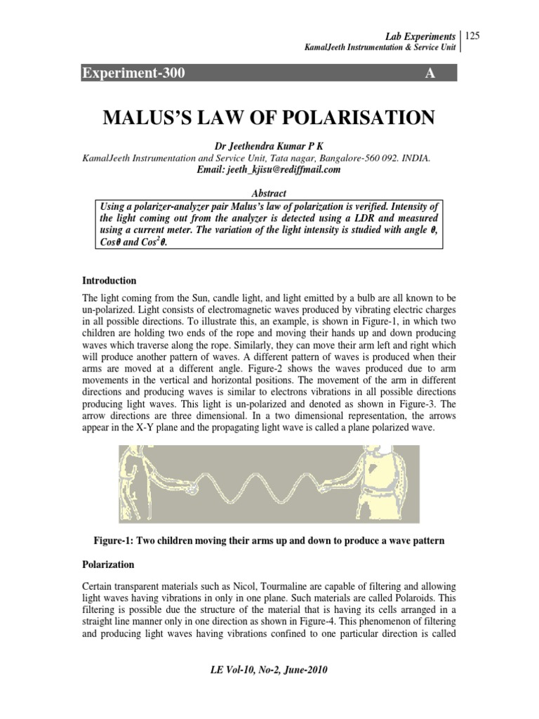 Malus's Law Experiment Guide | PDF | Polarization (Waves) | Radiation