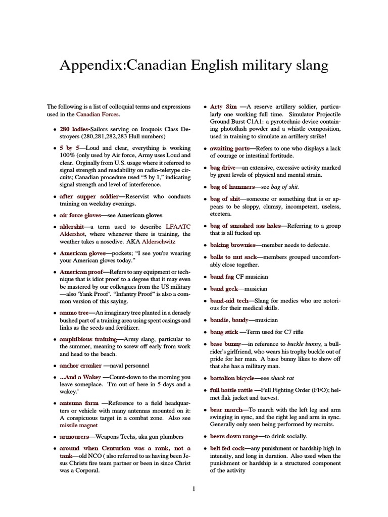 Appendix-Canadian English Military Slang | Infantry | Wars & Military