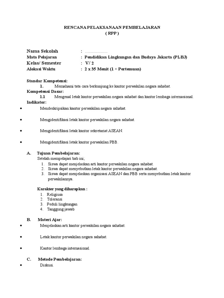 RPP PLBJ KLS 5 Sem 2 | PDF