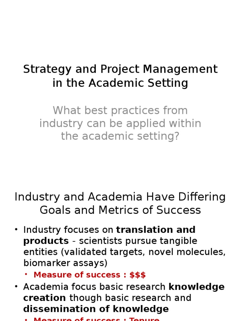 Strategy and Project Management in The Academic Setting | PDF | Project ...