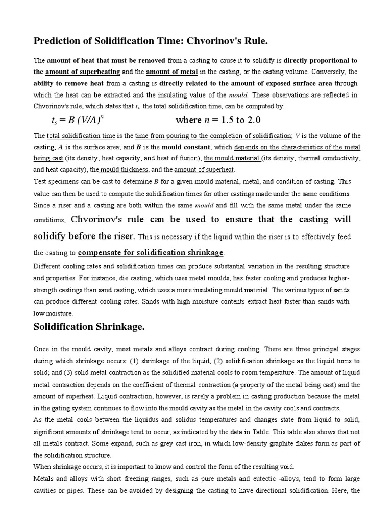 Prediction of Solidification Time 1 | PDF | Casting (Metalworking ...