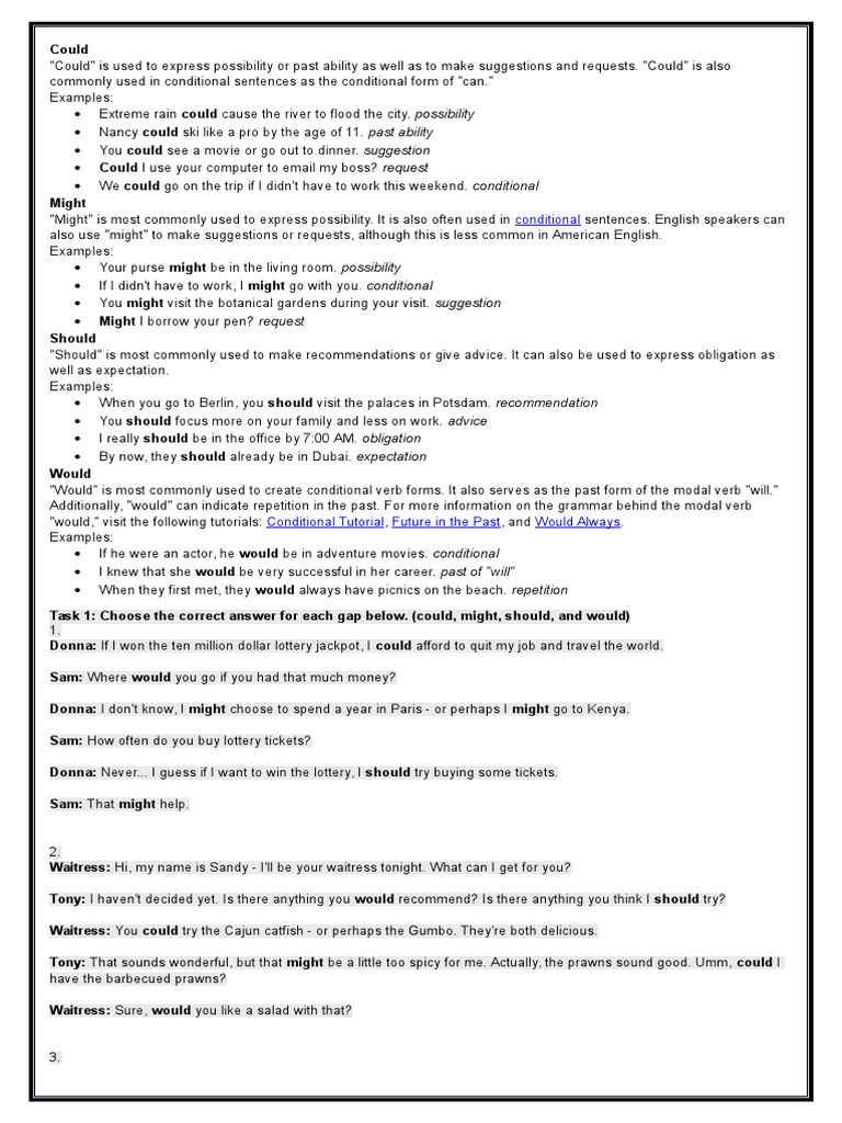 Modal Verbs: Uses and Exercises | PDF | Art