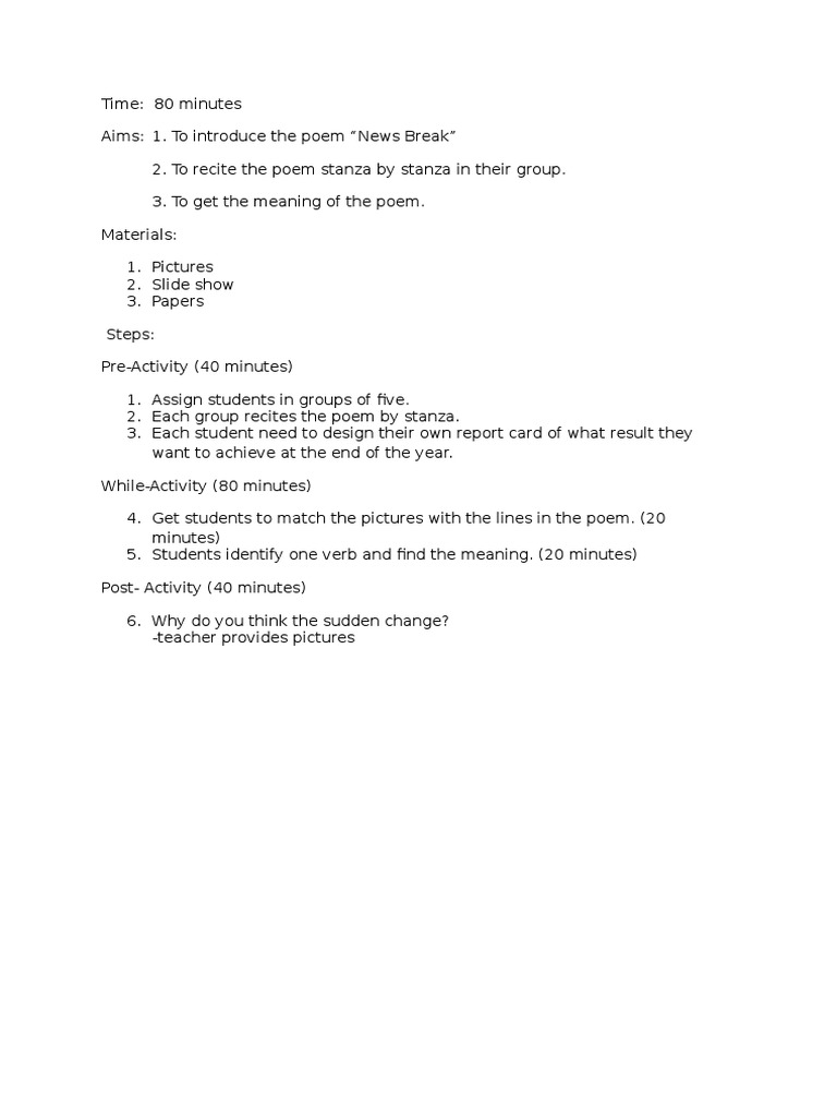 News Break Poem Lesson Plan | PDF