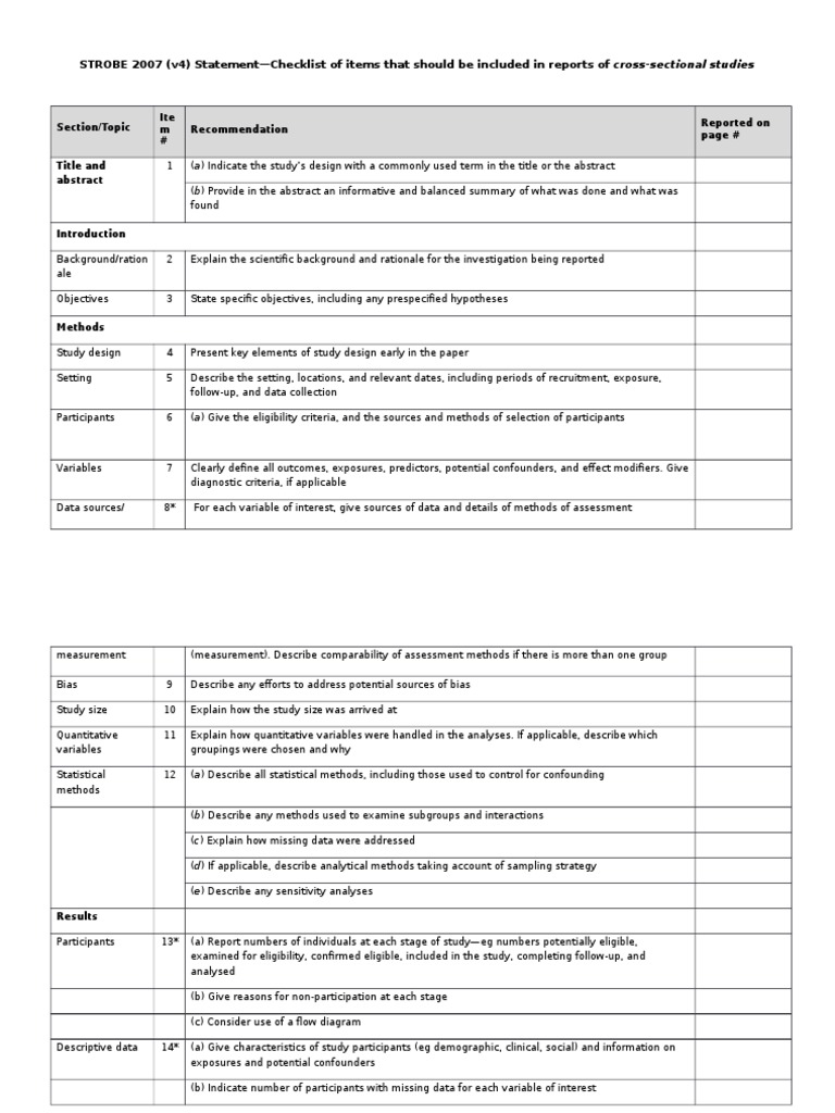 STROBE Checklist BMJ-Open Cross-Sectional-Studies | Download Free PDF ... STROBE Checklist BMJ-Open Cross-Sectional-Studies | Download Free PDF ...