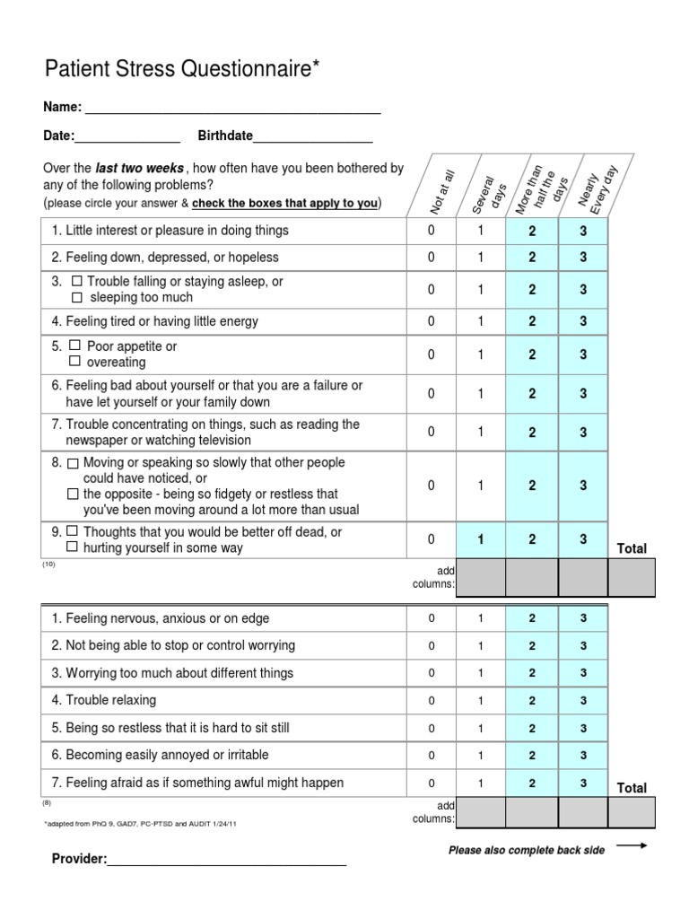 Patient Stress Questionnaire PDF | PDF